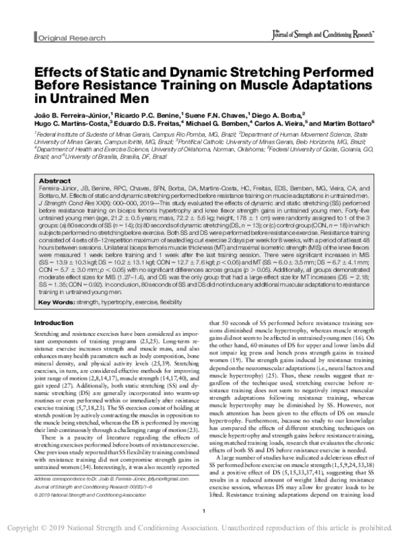(PDF) Effects of Static and Dynamic Stretching Performed Before Resistance Training on Muscle ...