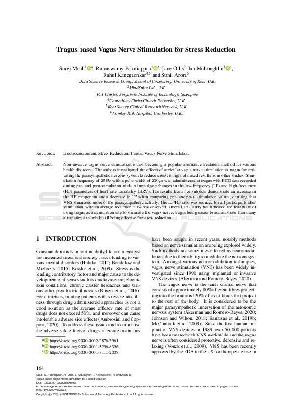 (PDF) Tragus based Vagus Nerve Stimulation for Stress Reduction
