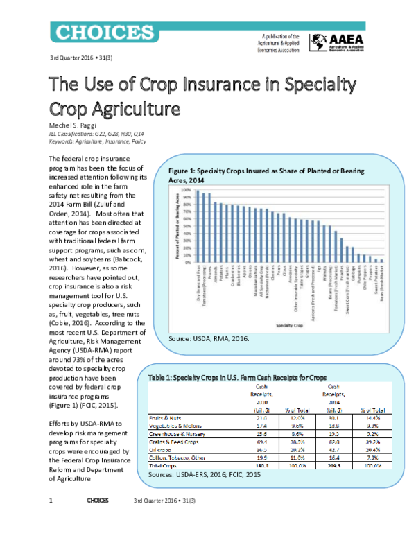 (PDF) The Use of Crop Insurance in Specialty Crop Agriculture | Mechel ...