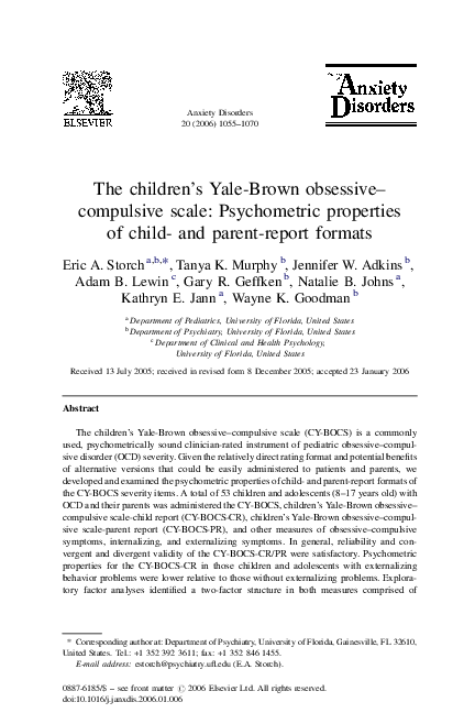 (PDF) The children's Yale-Brown obsessive–compulsive scale ...