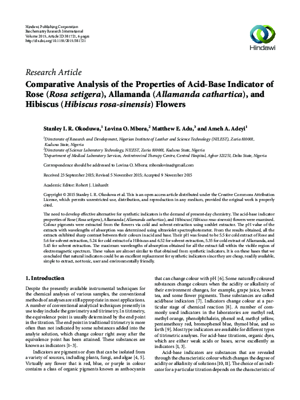 (PDF) Comparative Analysis of the Properties of Acid-Base Indicator of ...