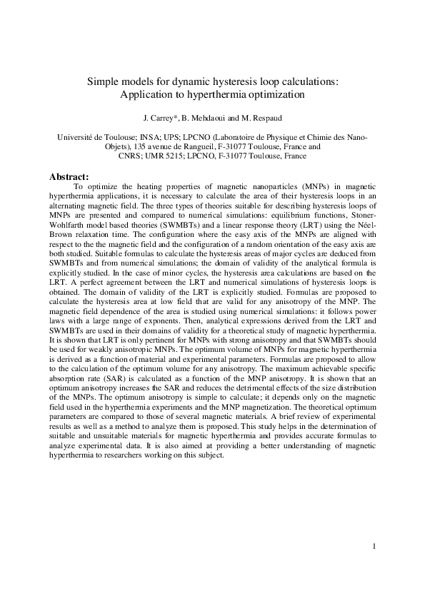 (PDF) Simple models for dynamic hysteresis loop calculations of ...