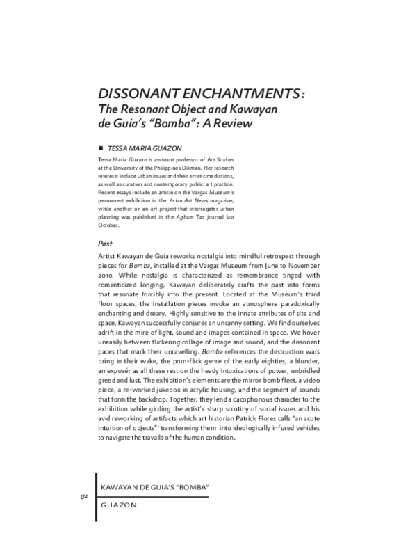 (PDF) Dissonant Enchantments: The Resonant Object and Kawayan de Guia's Bomba : A Review