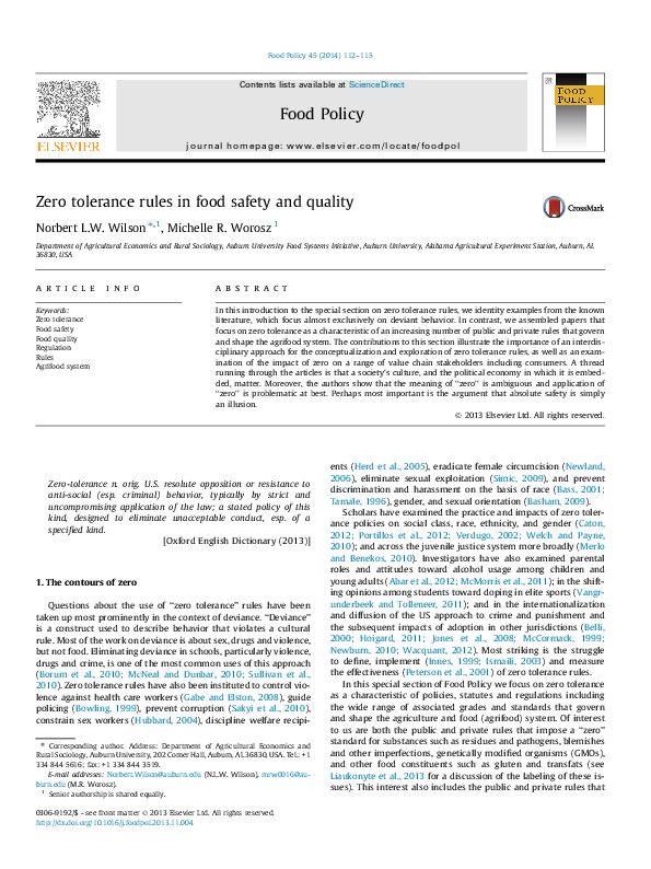 (PDF) Zero tolerance rules in food safety and quality