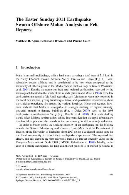 (PDF) The Easter Sunday 2011 Earthquake Swarm Offshore Malta: Analysis on Felt Reports ...