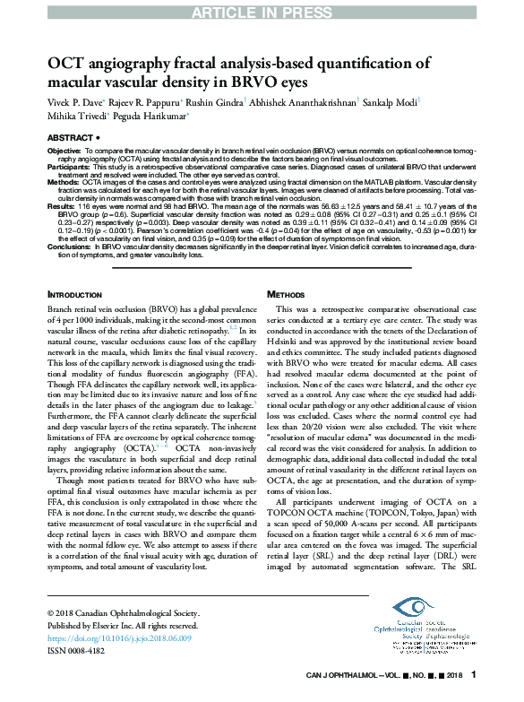 Pdf Oct Angiography Fractal Analysis Based Quantification Of Macular Vascular Density In