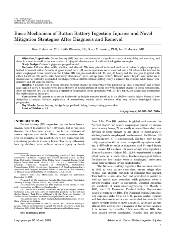 (PDF) Basic mechanism of button battery ingestion injuries and novel ...