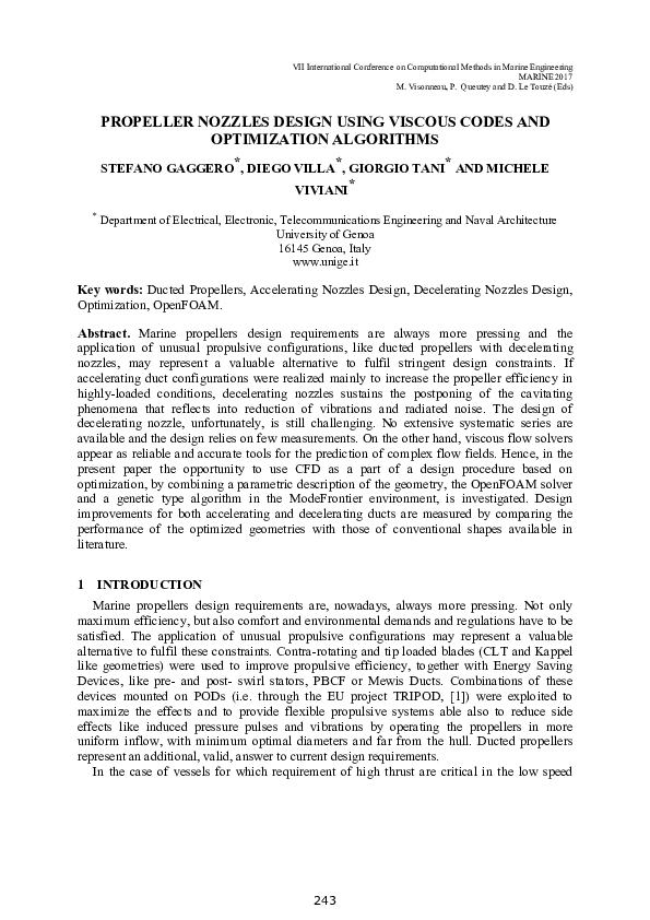 (PDF) Propeller nozzles design using viscous codes and optimization algorithms