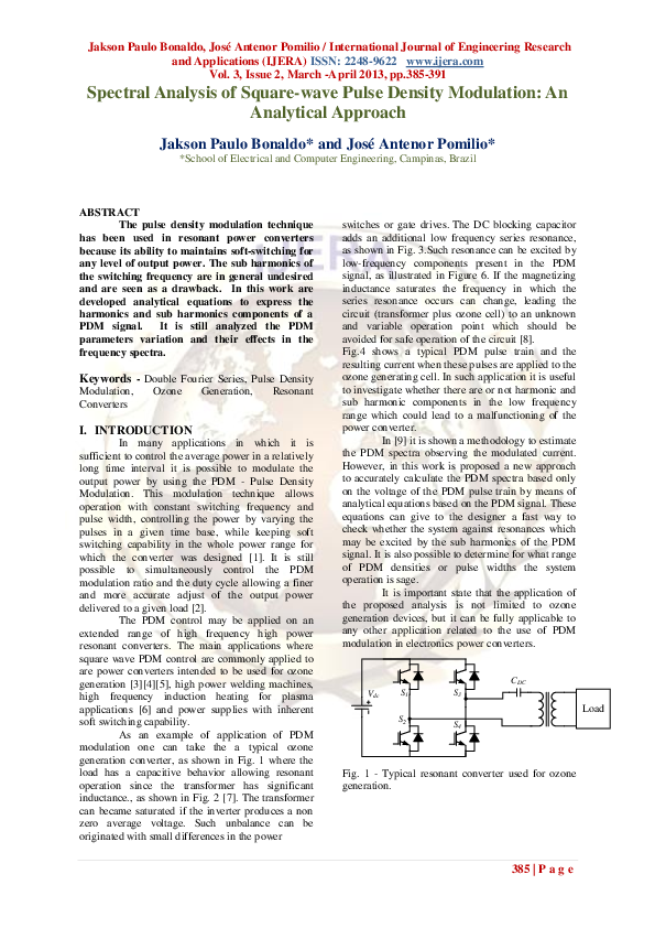 (PDF) Spectral Analysis of Square-wave Pulse Density Modulation: An Analytical Approach