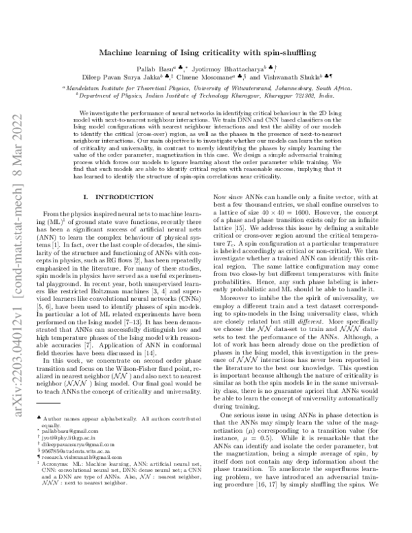 (PDF) Machine learning of Ising criticality with spin-shuffling