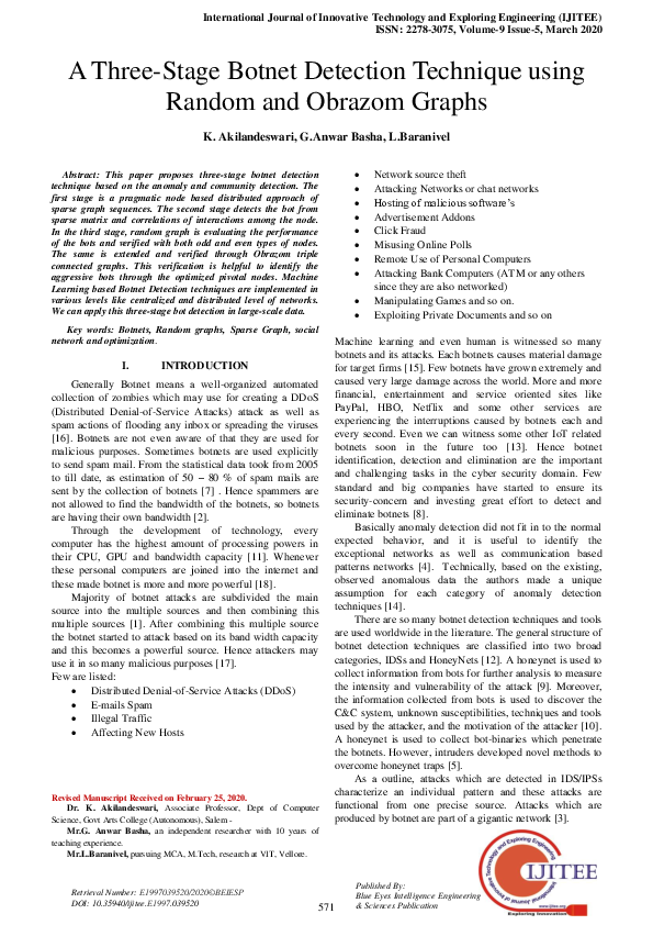 (PDF) A Three-Stage Botnet Detection Technique using Random and Obrazom Graphs
