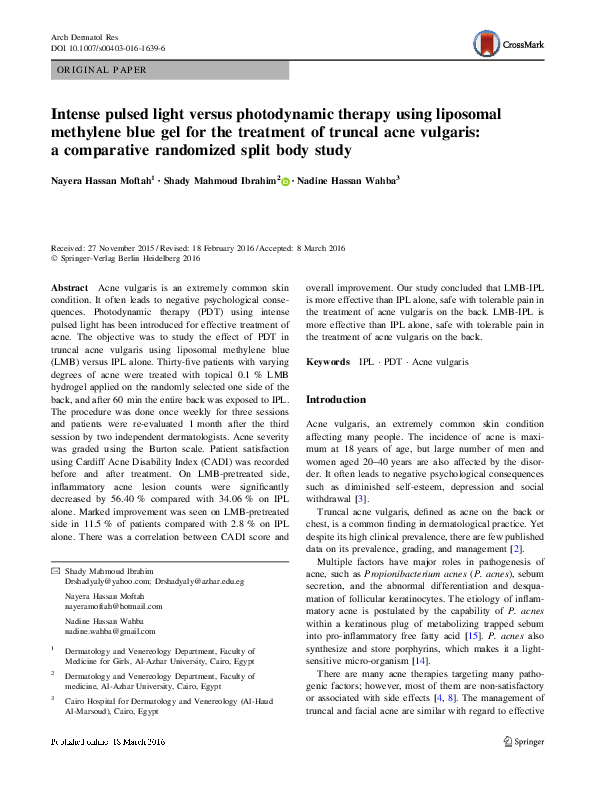 (PDF) Intense pulsed light versus photodynamic therapy using liposomal ...