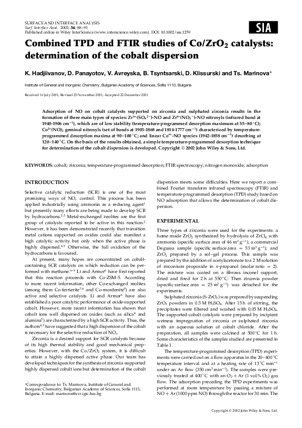 (PDF) Combined TPD and FTIR studies of Co/ZrO2 catalysts: determination ...
