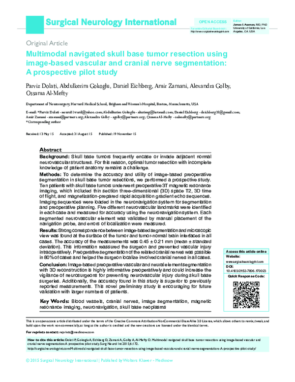 (PDF) Multimodal navigated skull base tumor resection using image-based ...