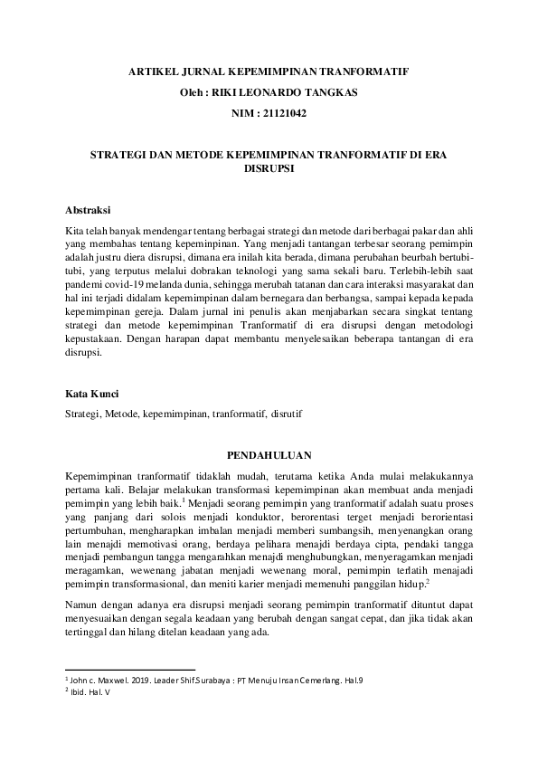 (PDF) Strategi dan Metode Kepemimpinan Tranformatif di Era Disrupsi