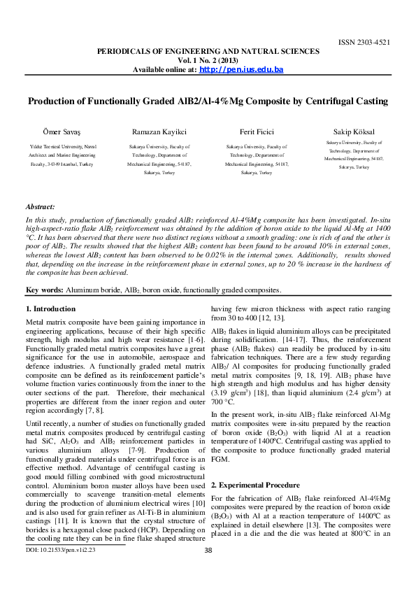 (PDF) Production of Functionally Graded AlB2/Al-4%Mg Composite by Centrifugal Casting