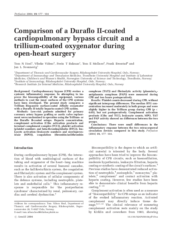 (PDF) Comparison of a Duraflo II-coated cardiopulmonary bypass circuit ...