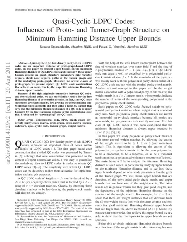Pdf Quasi Cyclic Ldpc Codes Influence Of Proto And Tanner Graph