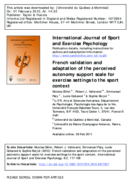 (PDF) French validation and adaptation of the perceived autonomy ...