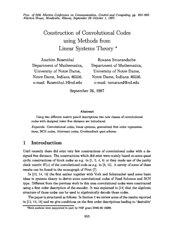 Pdf Construction Of Convolutional Codes Using Methods From Linear