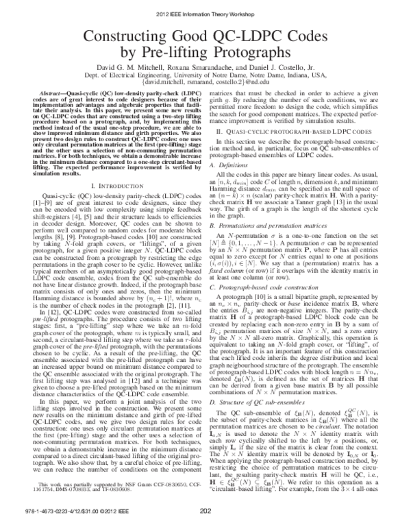 Pdf Constructing Good Qc Ldpc Codes By Pre Lifting Protographs