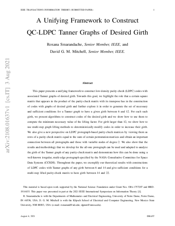 (PDF) Constructing QC-LDPC Tanner Graphs with Girth