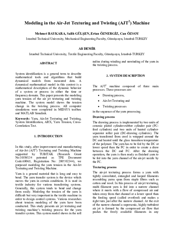 (PDF) Modeling in the Air-Jet Texturing and Twisting (AJT2) Machine
