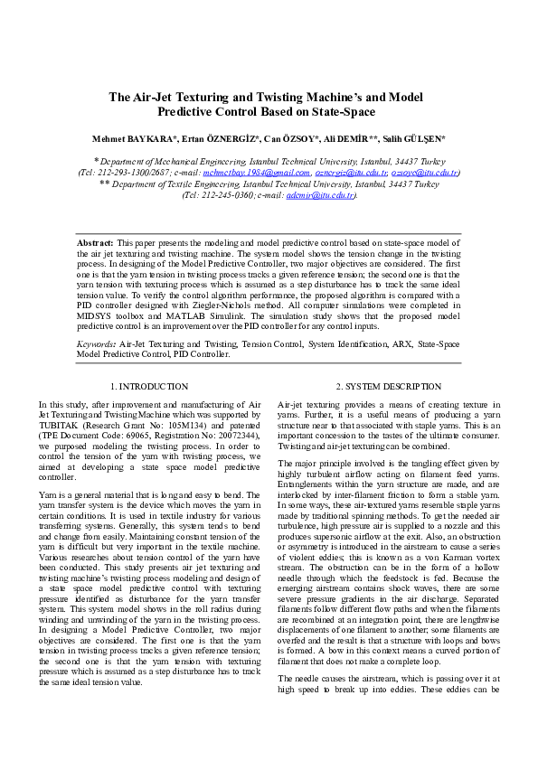 (PDF) The air-jet texturing and twisting machine's and model predictive ...
