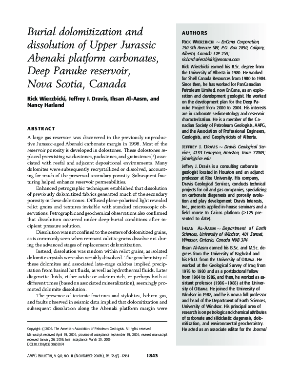 (PDF) Burial dolomitization and dissolution of Upper Jurassic Abenaki ...