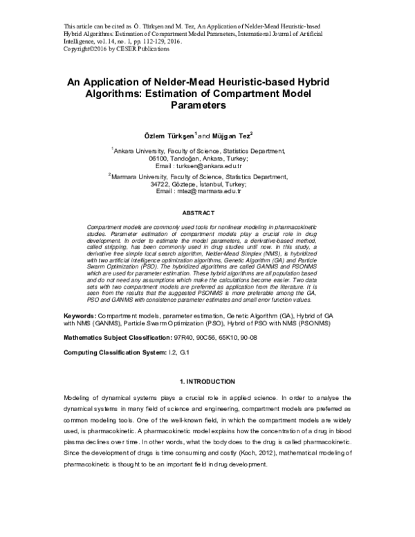 (PDF) An Application of Nelder-Mead Heuristic-based Hybrid Algorithms: Estimation of Compartment ...