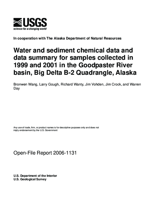 (PDF) Water and Sediment Chemical Data and Data Summary for Samples ...