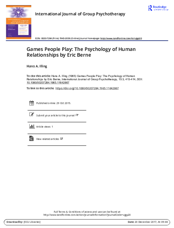 (PDF) Games People Play: The Psychology of Human Relationships