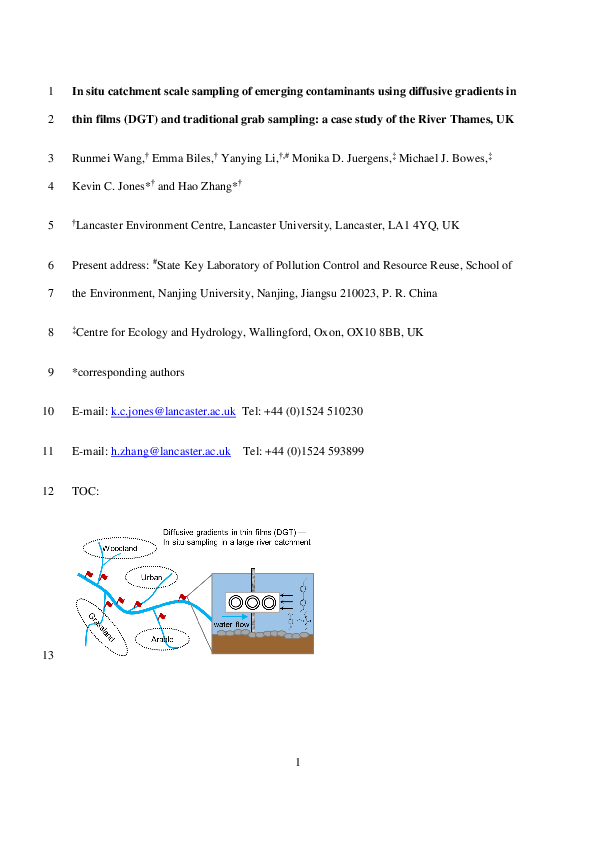 Pdf In Situ Catchment Scale Sampling Of Emerging Contaminants Using