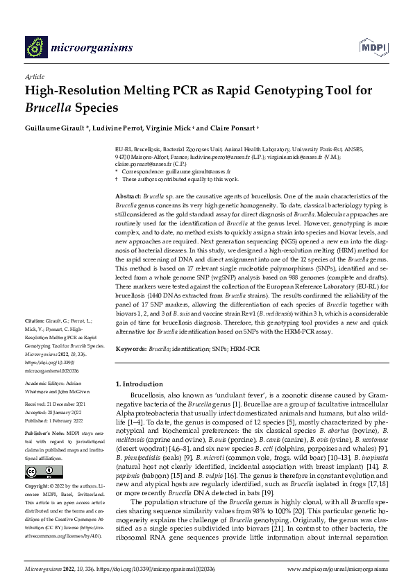 (PDF) High-Resolution Melting PCR as Rapid Genotyping Tool for Brucella ...