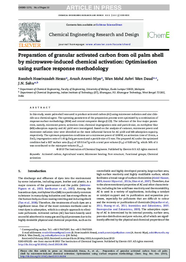(PDF) Preparation of granular activated carbon from oil palm shell by ...