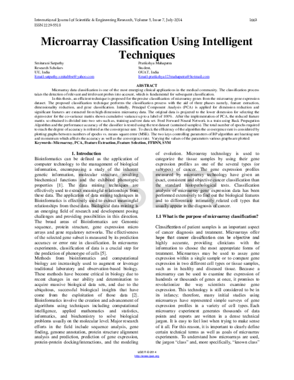 Pdf Microarray Classification Using Intelligent Techniques