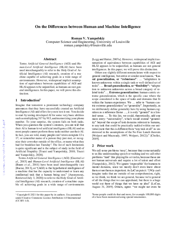 (PDF) On the Differences between Human and Machine Intelligence