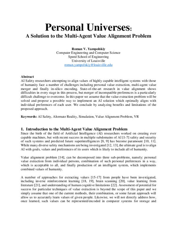 (PDF) Personal Universes: A Solution to the Multi-Agent Value Alignment ...