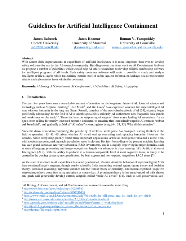 (PDF) Guidelines for Artificial Intelligence Containment