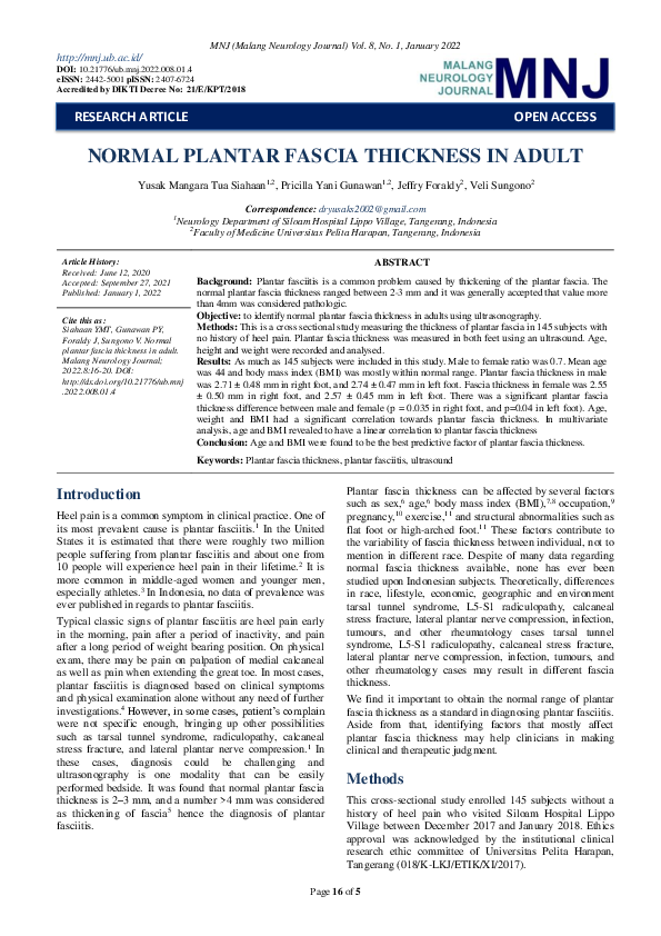 (PDF) Normal Plantar Fascia Thickness in Adult