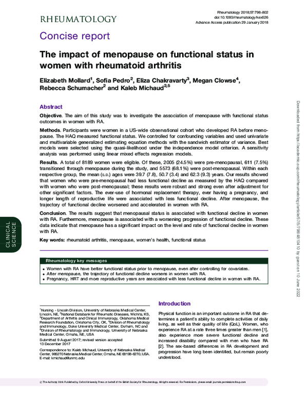 (PDF) The impact of menopause on functional status in women with ...