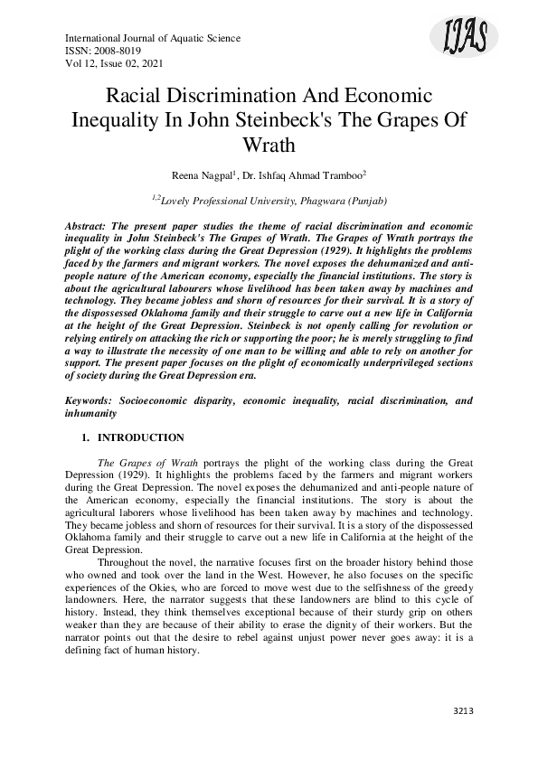 (PDF) Racial Discrimination And Economic Inequality In John Steinbeck's ...
