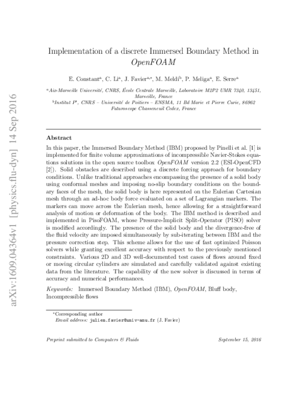 Pdf Implementation Of A Discrete Immersed Boundary Method In Openfoam