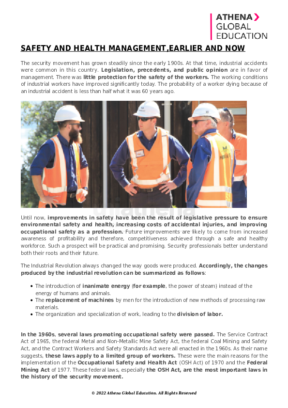 (PDF) Lesson 1 Safety and health management earlier and now