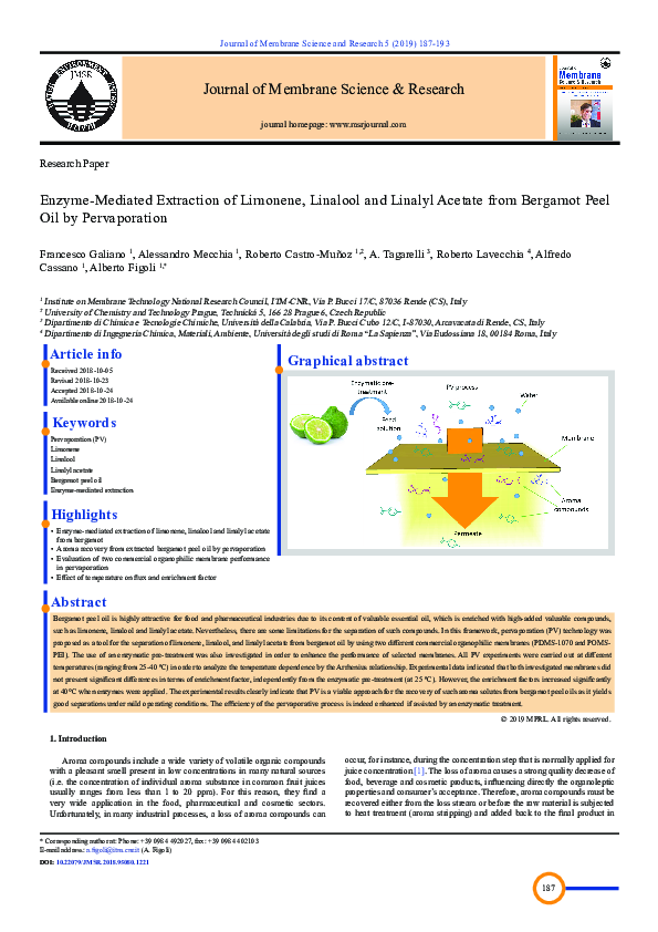 (PDF) Enzyme-Mediated Extraction of Limonene, Linalool and Linalyl Acetate from Bergamot Peel ...