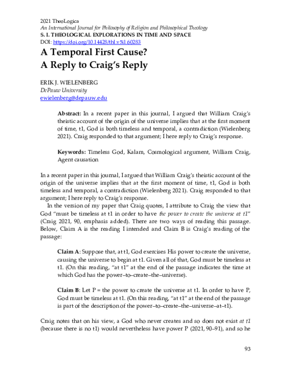 (PDF) A Temporal First Cause?