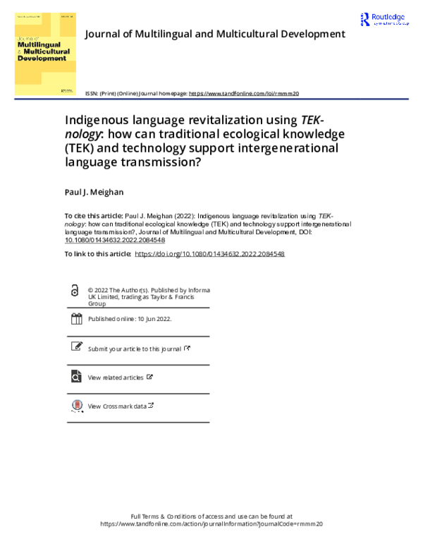 (PDF) Indigenous language revitalization using TEK-nology: how can ...