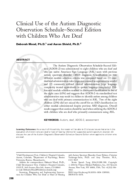 (PDF) Clinical use of the autism diagnostic observation schedule-second ...