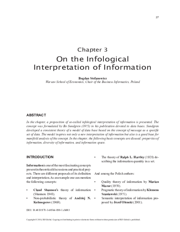 (PDF) On the Infological Interpretation of Information