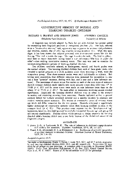 (PDF) Constructive Memory of Normal and Learning Disabled Children